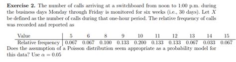 Solved Exercise The Number Of Calls Arriving At A Chegg