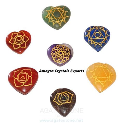 7 Chakra Symbol Engraved Heart Sets Amayra Crystals