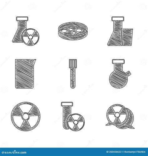Set Test Tube And Flask Radiation Radioactive Laboratory Glassware