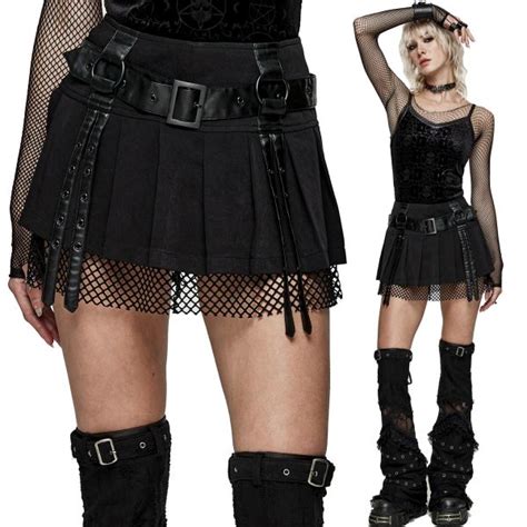 Sexy Knapper Goth Rock Falten Mini Mit Kunstleder Und Netz Voodoomaniacs