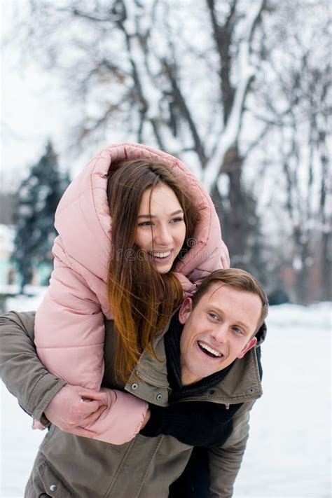 Happy Young Couple Have Fun Of Winter Season Stock Image Image Of