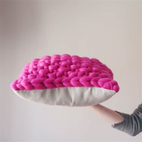 Pink Chunky Knit Cushion Bright Pink Knitted Cushion Etsy Uk