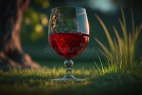 Glass Of Red Wine On Green Grass Stock Illustration Illustration Of