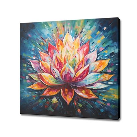Colourful Rainbow Lotus Flower Oil Painting Style Canvas Print Wall
