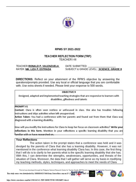 Trf Objective 9 Prompt 1 Faf Pdf Learning Disability Attention Deficit