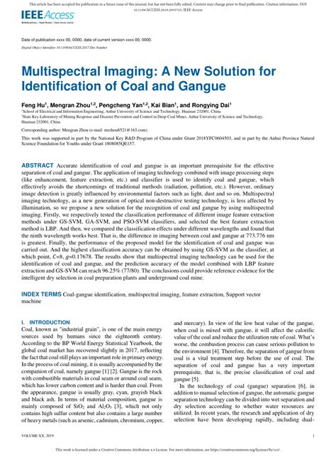 Pdf Multispectral Imaging A New Solution For Identification Of Coal And Gangue