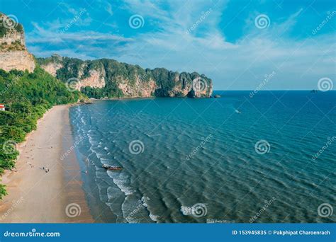 Aerial View Of Tropical Beach Ao Nang Krabi Thailand Stock Image Image Of Coastline