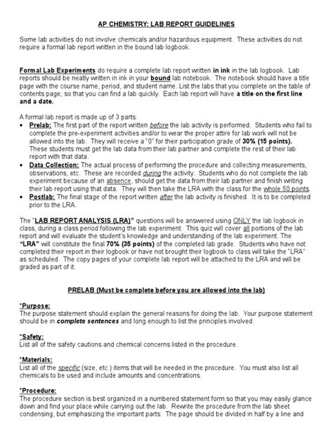 Lab Report Guide For Ap Chemistry Pdf Chart Cartesian Coordinate