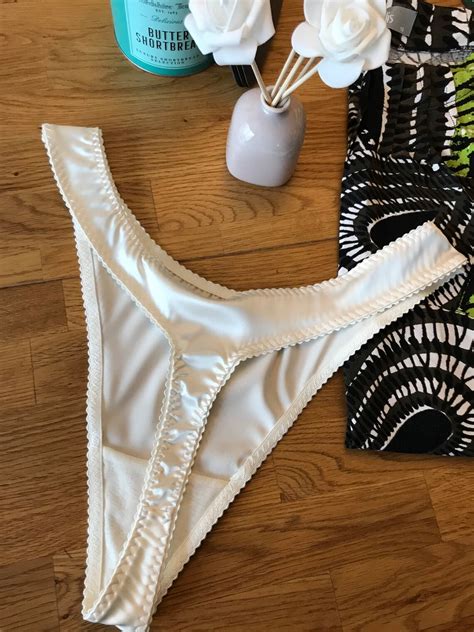 Plain Ivory Stretch Satin Thong Wedding Underwear T Idea Etsy Uk
