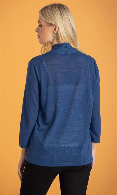 Lace Trim Cardigan In Blue Klass