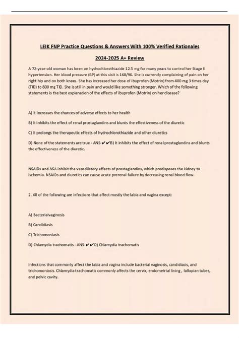 Leik Fnp Practice Questions And Answers With 100 Verified Rationales A Review Leik Fnp 2024
