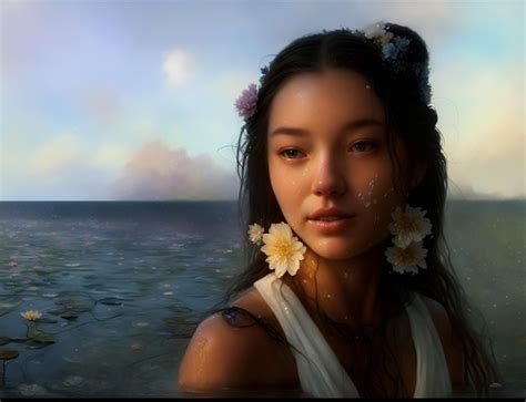 Premium Ai Image Asian Princess Taking A Bath In A River