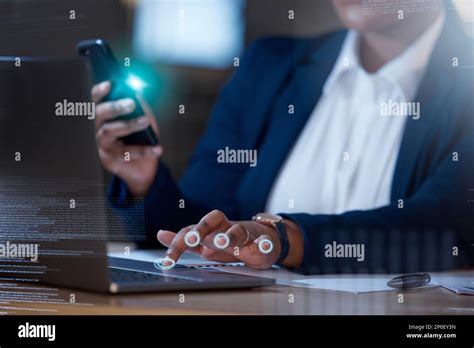 Fingerprint Computer Hologram And Hands Of Woman Typing On Biometric