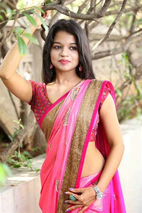 Telugu Actress Bhavya Sri In Pink Saree Stylish Designer Sareeslehengas