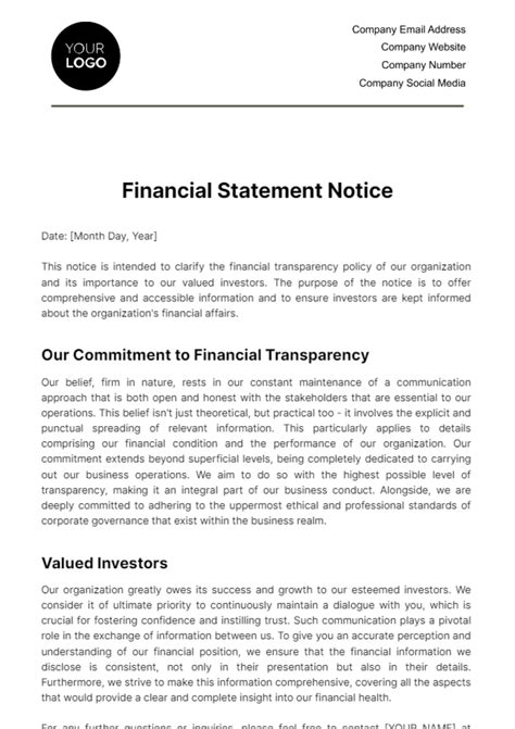 Free Financial Statement Notice Template To Edit Online