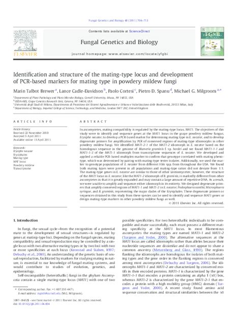 Pdf Identification And Structure Of The Mating Type Locus And Development Of Pcr Based Markers