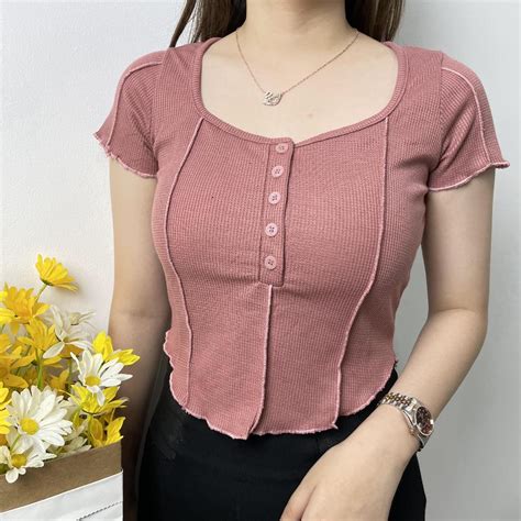 Jual Crop Top Knit Oval Wanita 4907 Shopee Indonesia