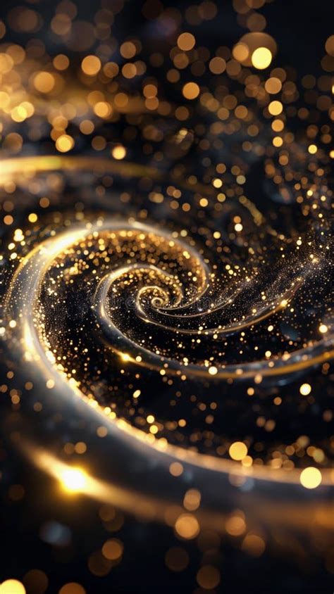 Glitter Dark Golden Magic Swirl Clipart On Black Background Stock Image