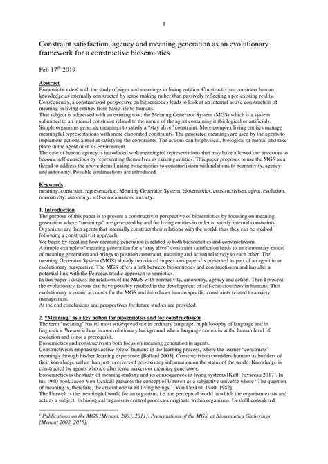 Pdf Constraint Satisfaction Agency And Meaning Generation As An Evolutionary Framework For A