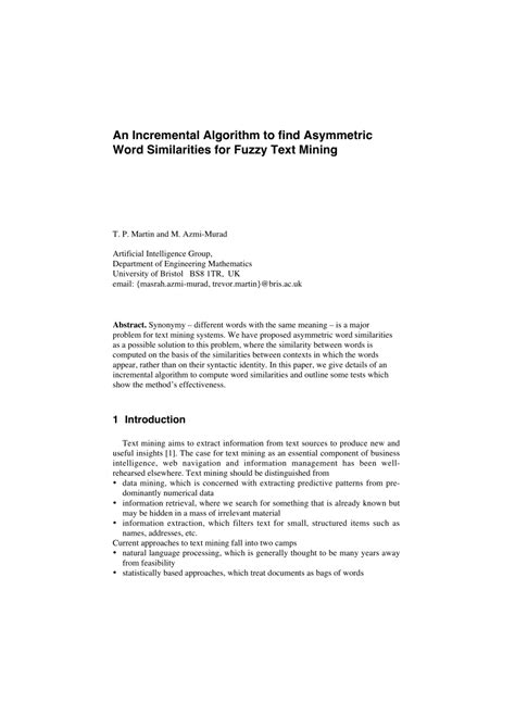 Pdf An Incremental Algorithm To Find Asymmetric Word Similarities For
