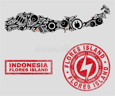 Elektrische Mosaik Flores Insel Von Indonesien Karte Und Schnee Und