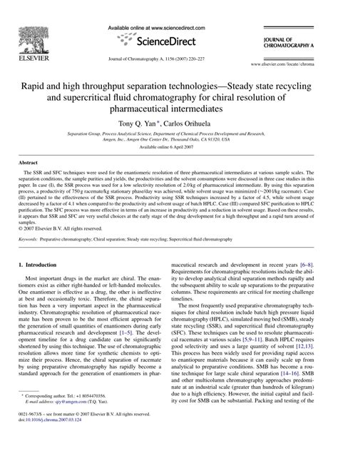 Pdf Rapid And High Throughput Separation Technologies Steady State