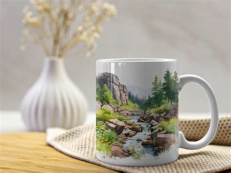 Mountain River Watercolor Clipart Landscapes Hiking Mountain Nature