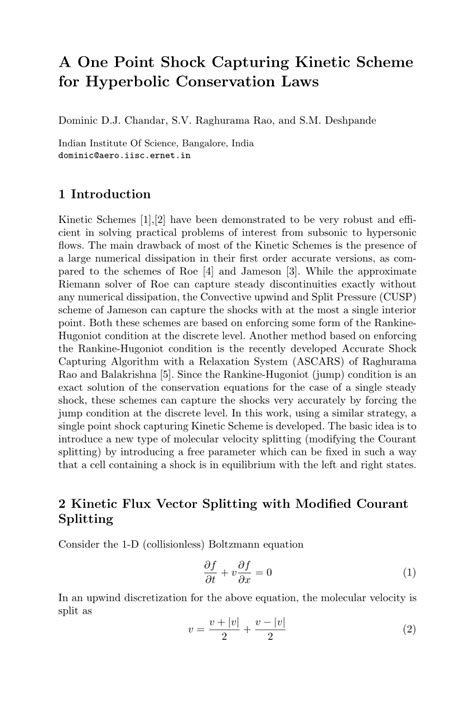 Pdf A One Point Shock Capturing Kinetic Scheme For Hyperbolic Conservation Laws