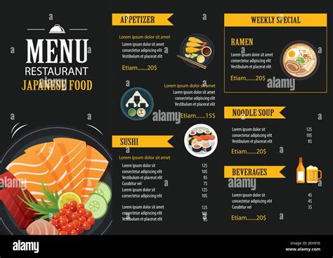 Japanese Food Menu Restaurant Brochure Design Template Stock Vector