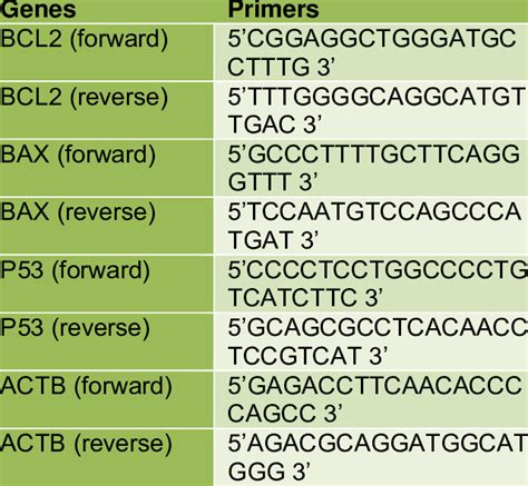 The Primer Sequences Of Each Gene Download Scientific Diagram