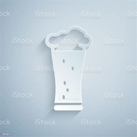 회색 배경에 고립 된 맥주 아이콘의 종이 컷 유리 종이 아트 스타일 벡터 0명에 대한 스톡 벡터 아트 및 기타 이미지 0명 3차원 형태 Ale Istock