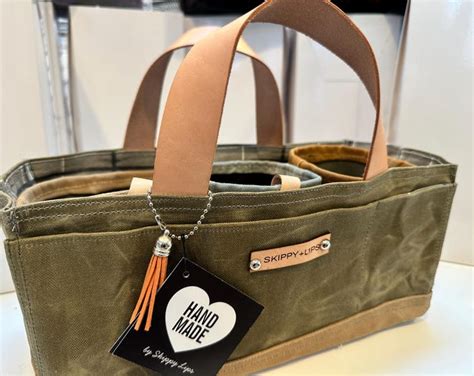 Waxed Canvas 12 Oz And Leather Project Bag Maddy Bag For Knitting