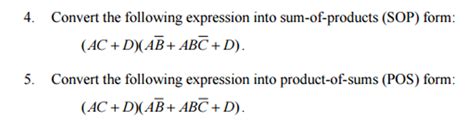solved convert the following expression into sum of products
