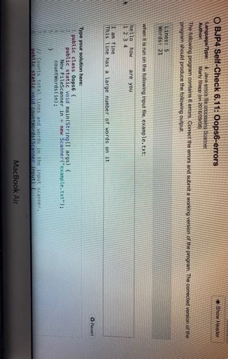 O BJP4 Self Check 6 11 Oops6 Errors Show Header Chegg