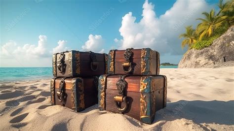 3d Render Of Pirate Themed Wooden Treasure Chests And Boxes On A
