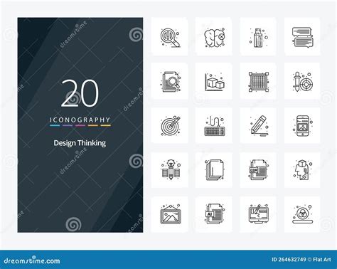 20 design thinking outline icon for presentation stock vector