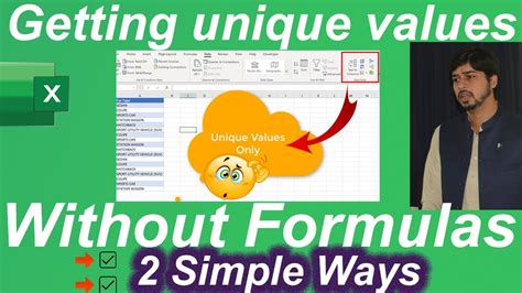 how to extract unique values in excel without using formulas and
