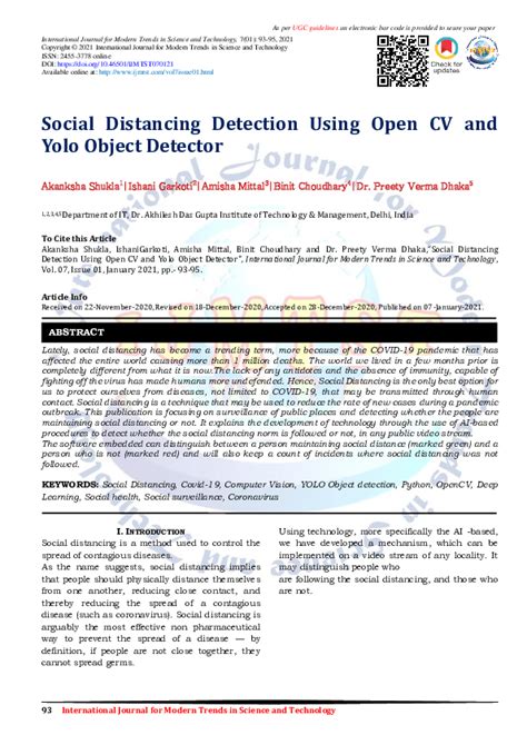 Pdf Social Distancing Detection Using Open Cv And Yolo Object Detector
