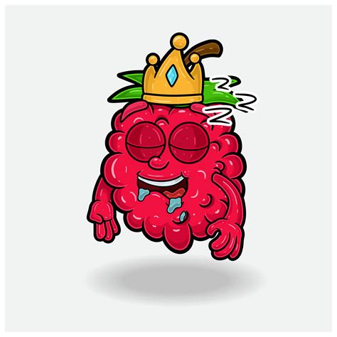 Sleep Expression With Raspberry Fruit Crown Mascot Character Cartoon