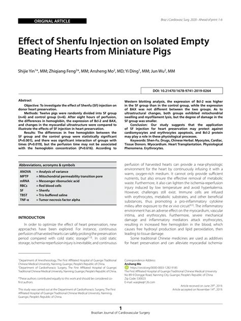 Pdf Effect Of Shenfu Injection On Isolated Empty Beating Hearts From