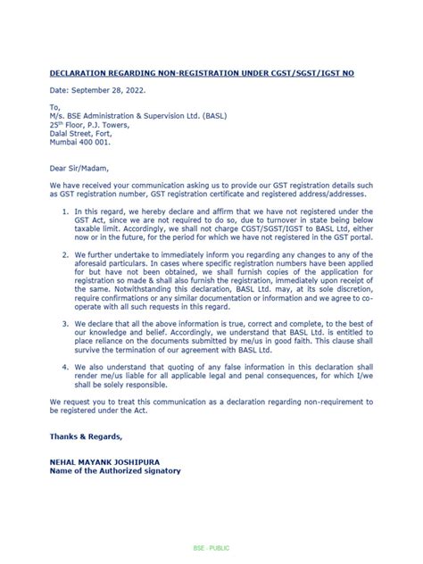 Basl Gst Declaration Customer Pdf
