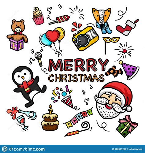 Hand Drawn Set Happy New Year And Merry Christmas Stock Vector