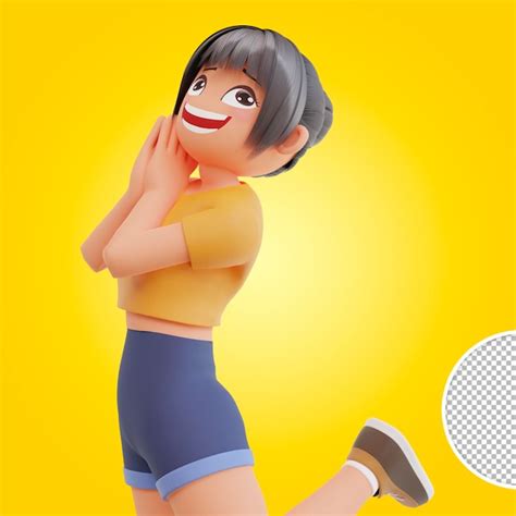 Sexy Girls Smiling Posing Happy 3d Cartoon Illustration Premium Psd