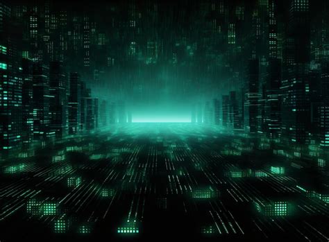 abstract green matrix background with some glowing lines and dots in it