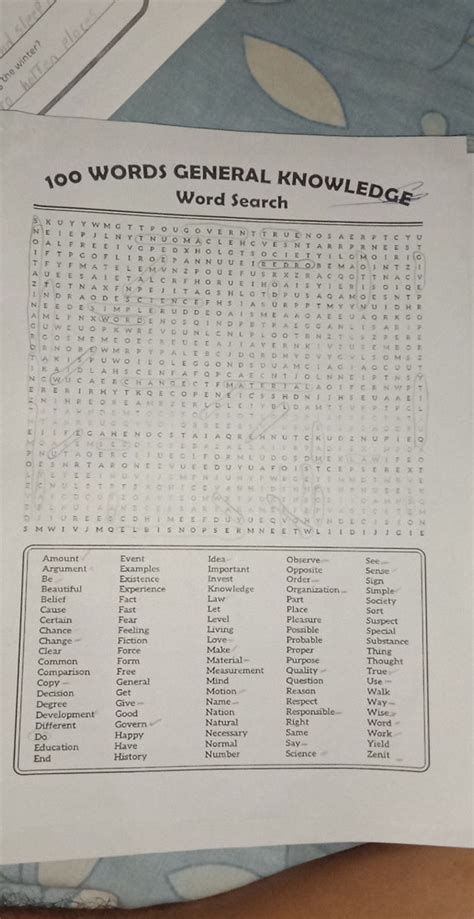 100 WORDS GENERAL KNOWLEDGE Word Search StudyX