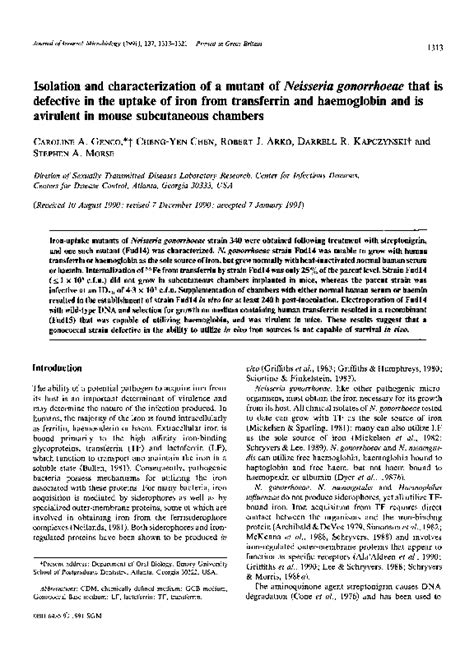 Pdf Isolation And Characterization Of A Mutant Of Neisseria Gonorrhoeae That Is Defective In