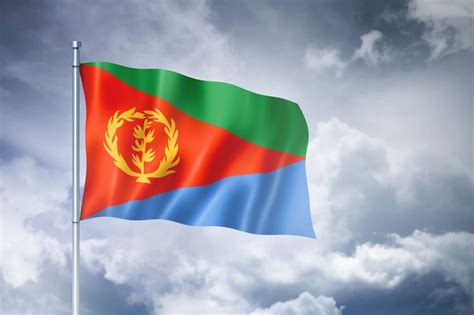 Eritrean Flag On Cloudy Sky