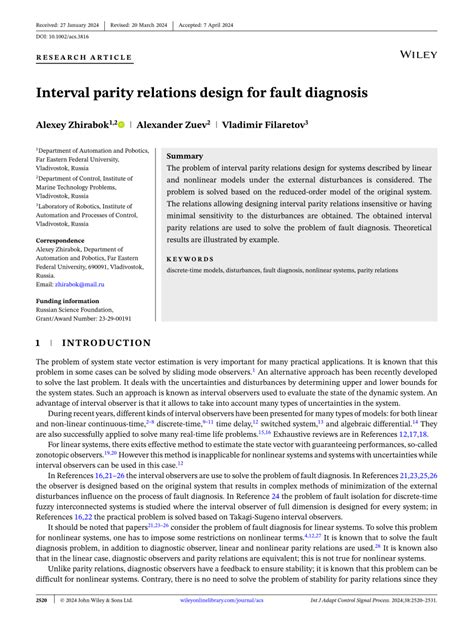 Interval Parity Relations Design For Fault Diagnosis Request Pdf