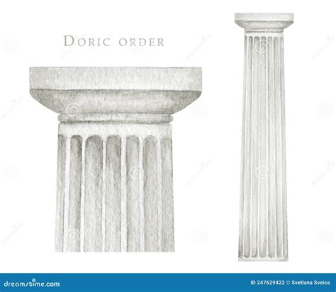 Watercolor Antique Doric Column Ancient Classic Greek Doric Order Roman Columns Clipart