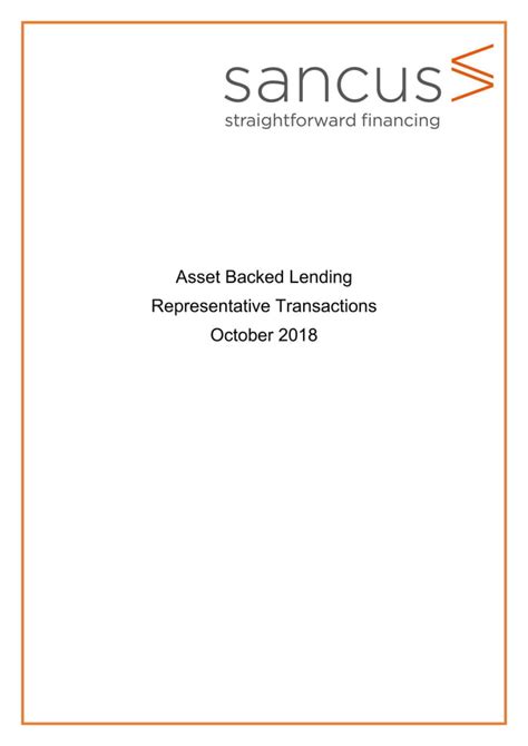 Sancus Group Asset Backed Lending Representative Transactions Pdf